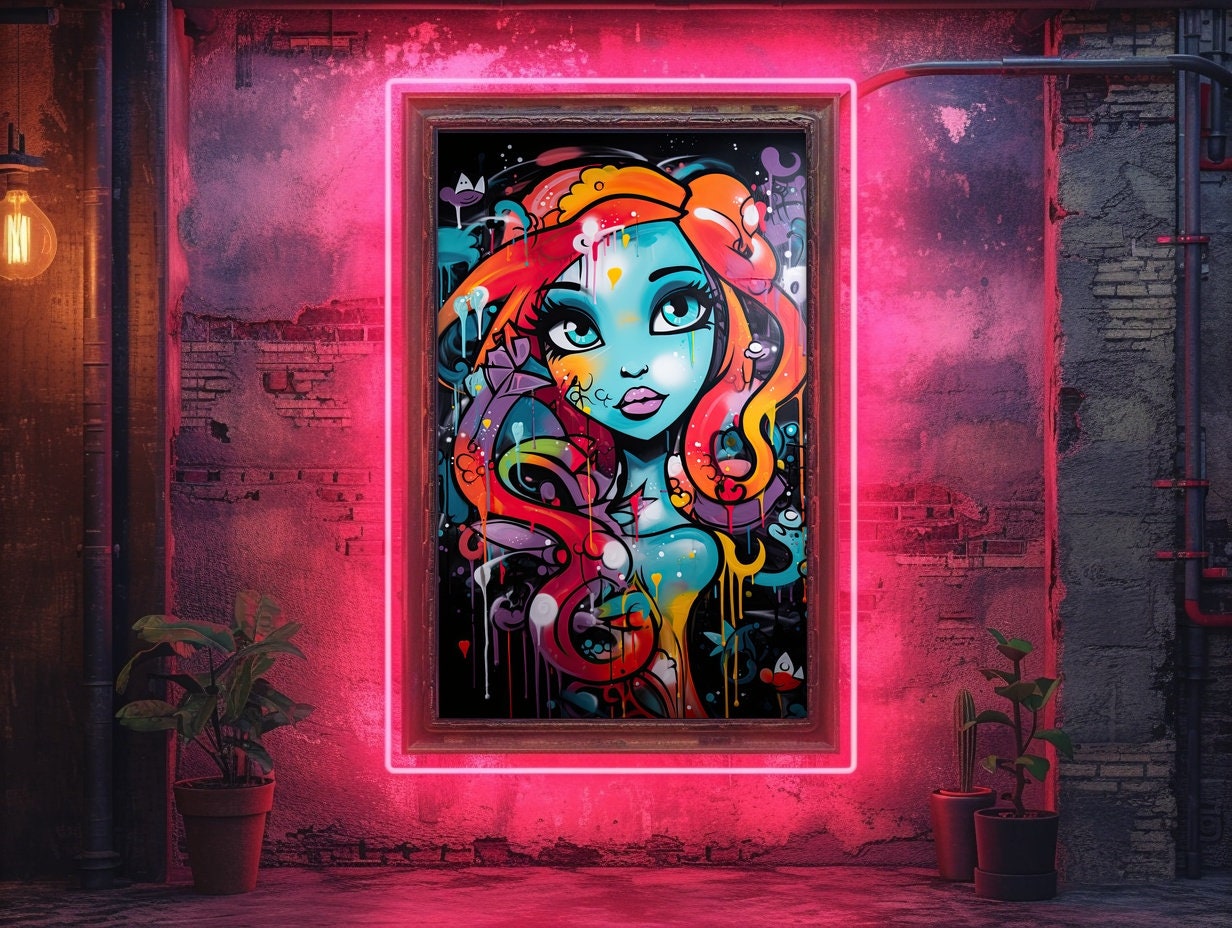 Mermaid Graffiti Wall Art, Digital Download, Colorful Fantasy Mermaid ...