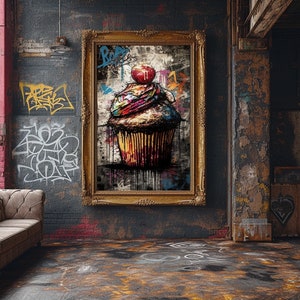 Digital Graffiti Cupcake Art, Vibrant Urban Kitchen Decor, Street Pop ...