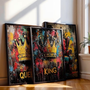 Crown Graffiti Wall Art Set of 3, King Queen Throne Prints, Urban ...
