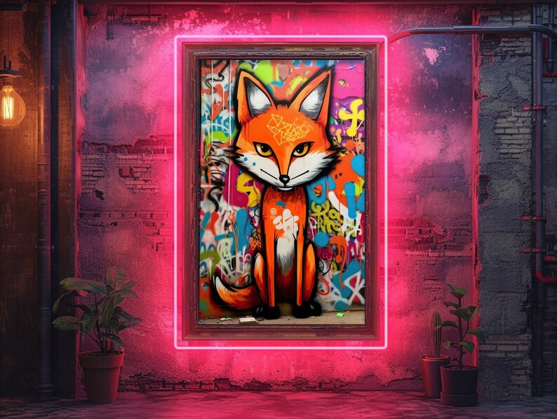 Red Fox Graffiti Wall Art, Printable Digital, Fox Nursery Wall Decor ...