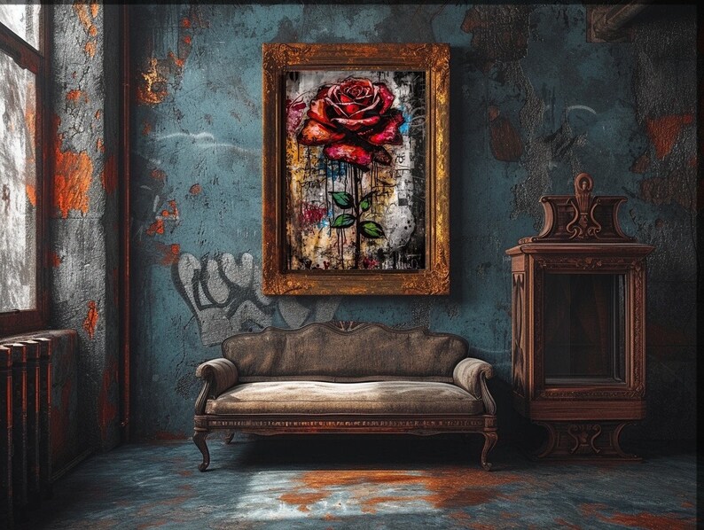 Red Rose Graffiti Wall Art, Digital Download, Colorful Rose Flower ...