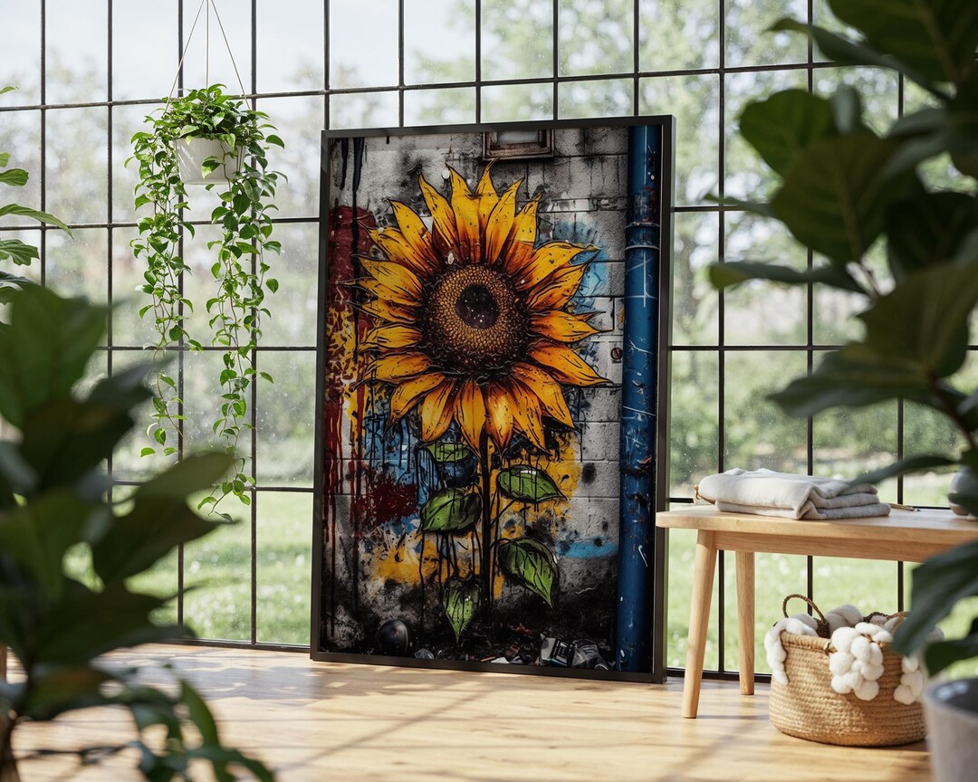 Sunflower Graffiti Wall Art, Yellow Blossom Graffiti Print, Modern ...