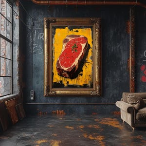 Steak Graffiti Art Print, Bold Urban Wall Decor, Iconic Ribeye Street ...