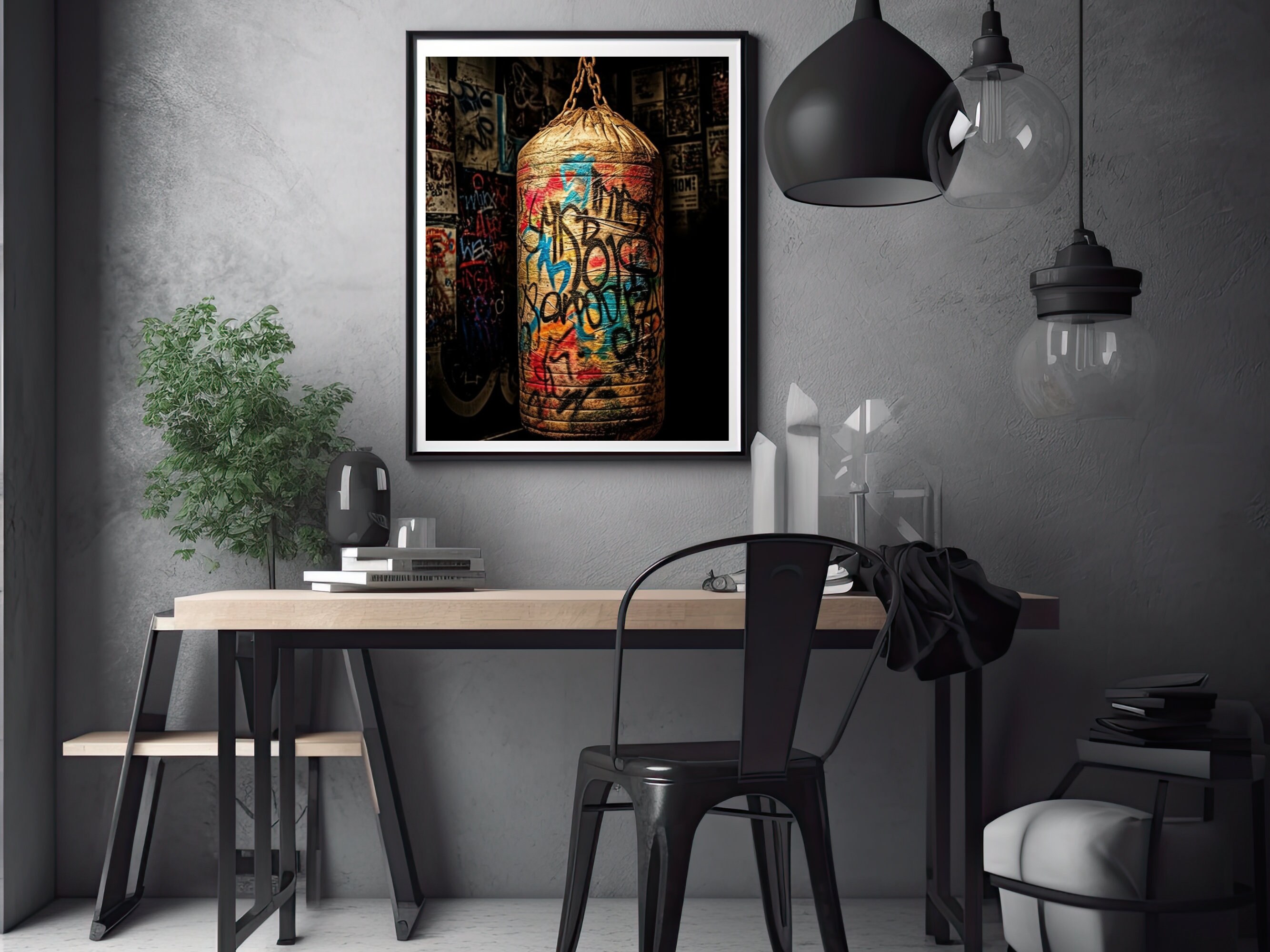Boxing Graffiti Wall Art, Punching Bag Graffiti Print Modern, Urban ...