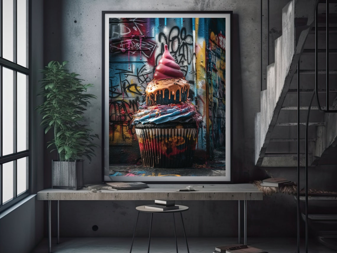 Cupcake Graffiti Wall Art Colorful Cupcake Digital Art - Etsy