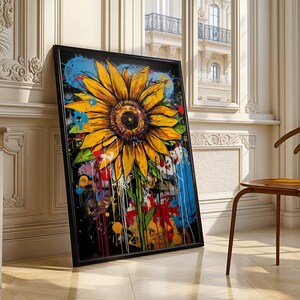 Sunflower Graffiti Wall Art, Botanical Digital Art Print, Flower ...