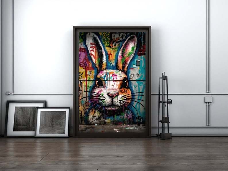 Bunny Graffiti Wall Art Animal Cute Rabbit Bunny Graffiti - Etsy