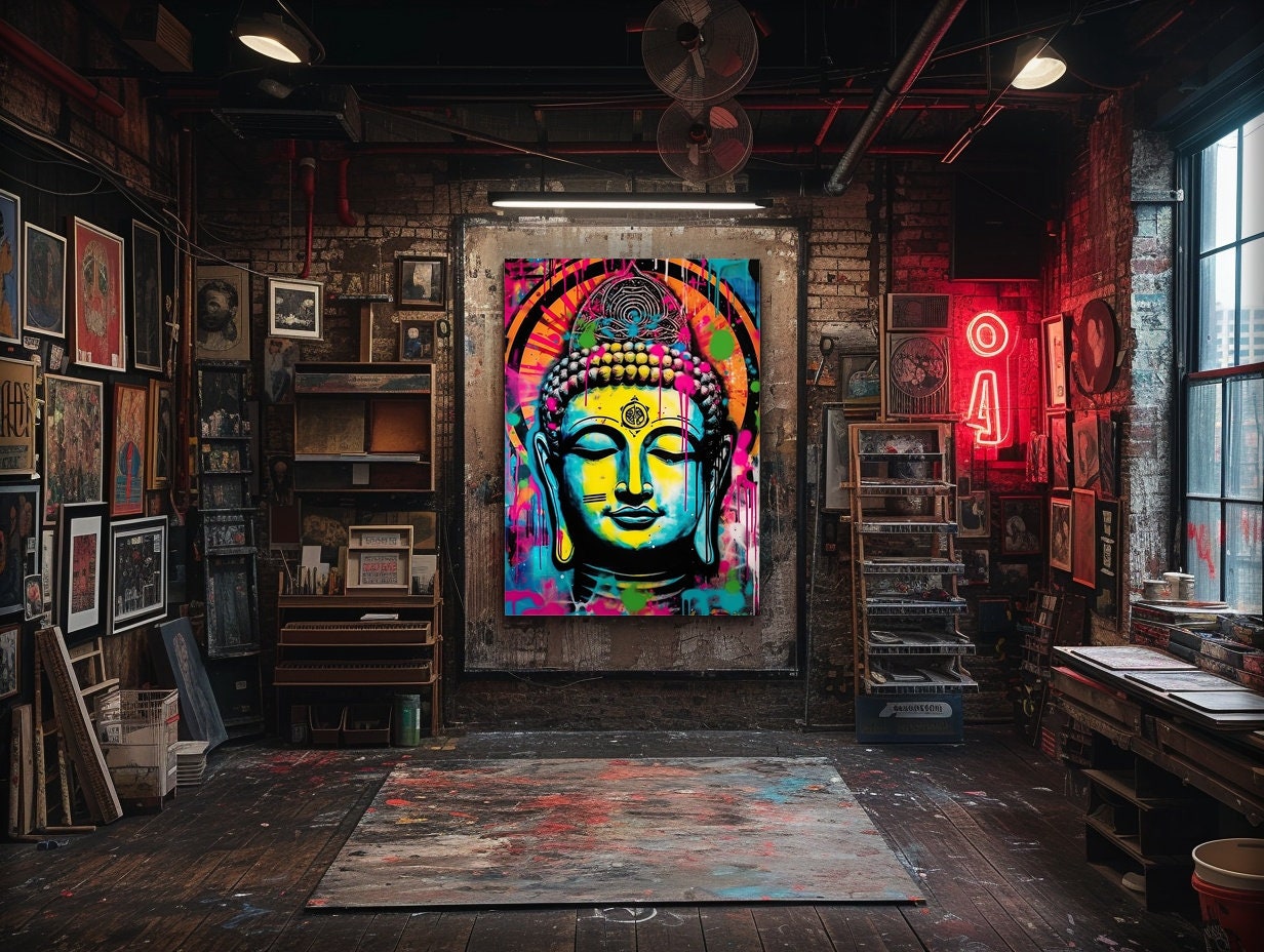 Buddha Graffiti Wall Art, Digital Download, Abstract Colorful Buddha ...