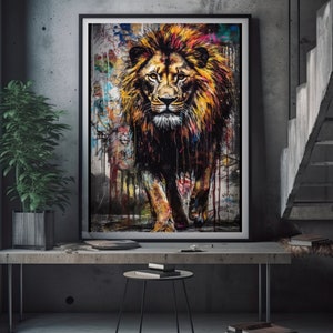 Lion Graffiti Wall Art Wild Animal Lion Graffiti Print - Etsy