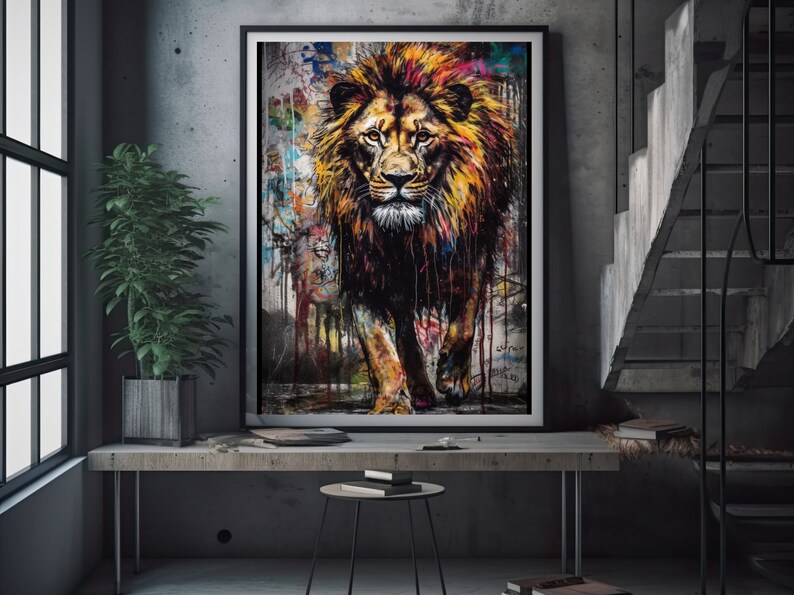 Lion Graffiti Wall Art Wild Animal Lion Graffiti Print - Etsy