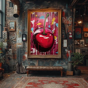 Red Cherry Graffiti Wall Art, Printable Digital, Colorful Fruit Wall ...