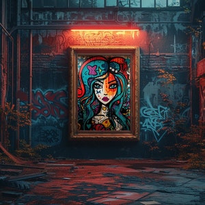 Colorful Mermaid Graffiti Wall Art, Digital Download, Under the Sea Art ...