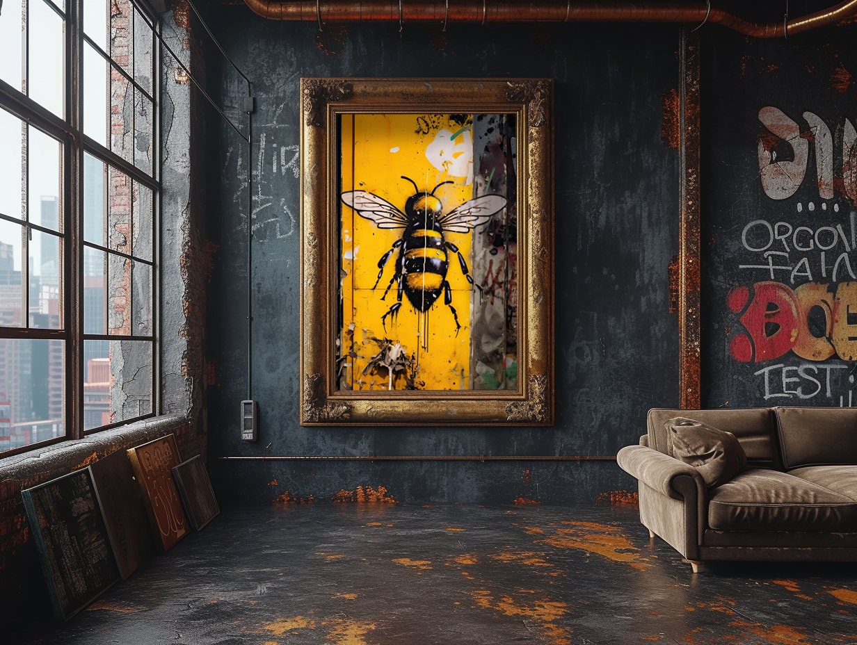 Colorful Bee Street Art, Urban Honey Bee Digital Print, Graffiti Style ...
