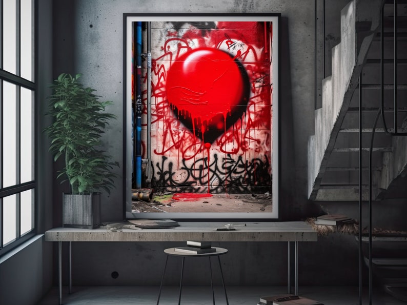 Balloon Graffiti Wall Art, Red Balloon Graffiti Print, Modern, Urban ...