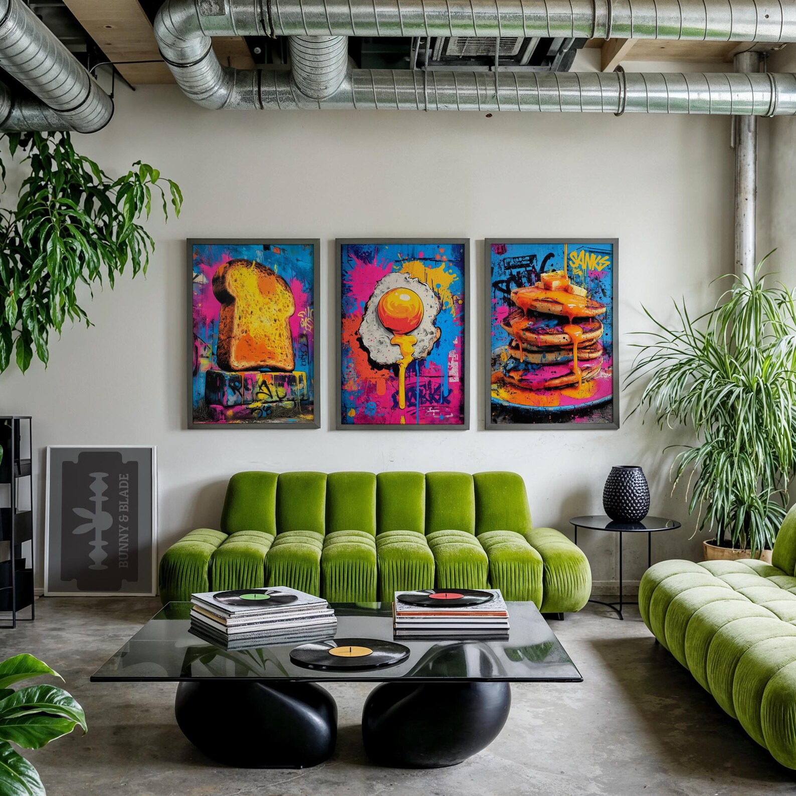 Graffiti Breakfast Wall Art Set, Street Art Food Posters, Urban Kitchen ...