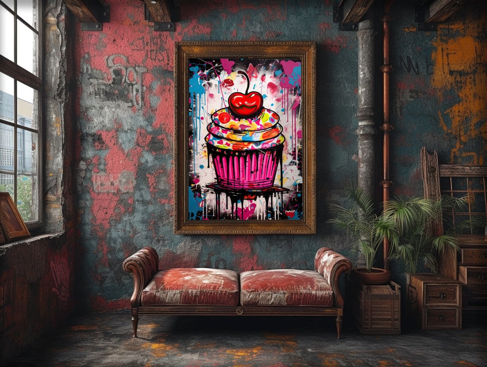 Colorful Cupcake Graffiti Wall Art, Digital Print, Modern, Urban ...