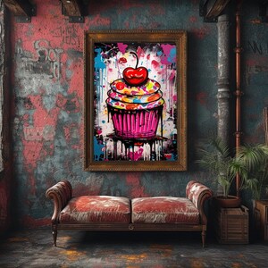 Colorful Cupcake Graffiti Wall Art, Digital Print, Modern, Urban ...
