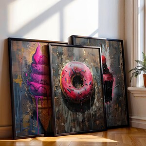 Colorful Dessert Graffiti Art, Donut, Ice Cream, Cupcake Wall Prints ...