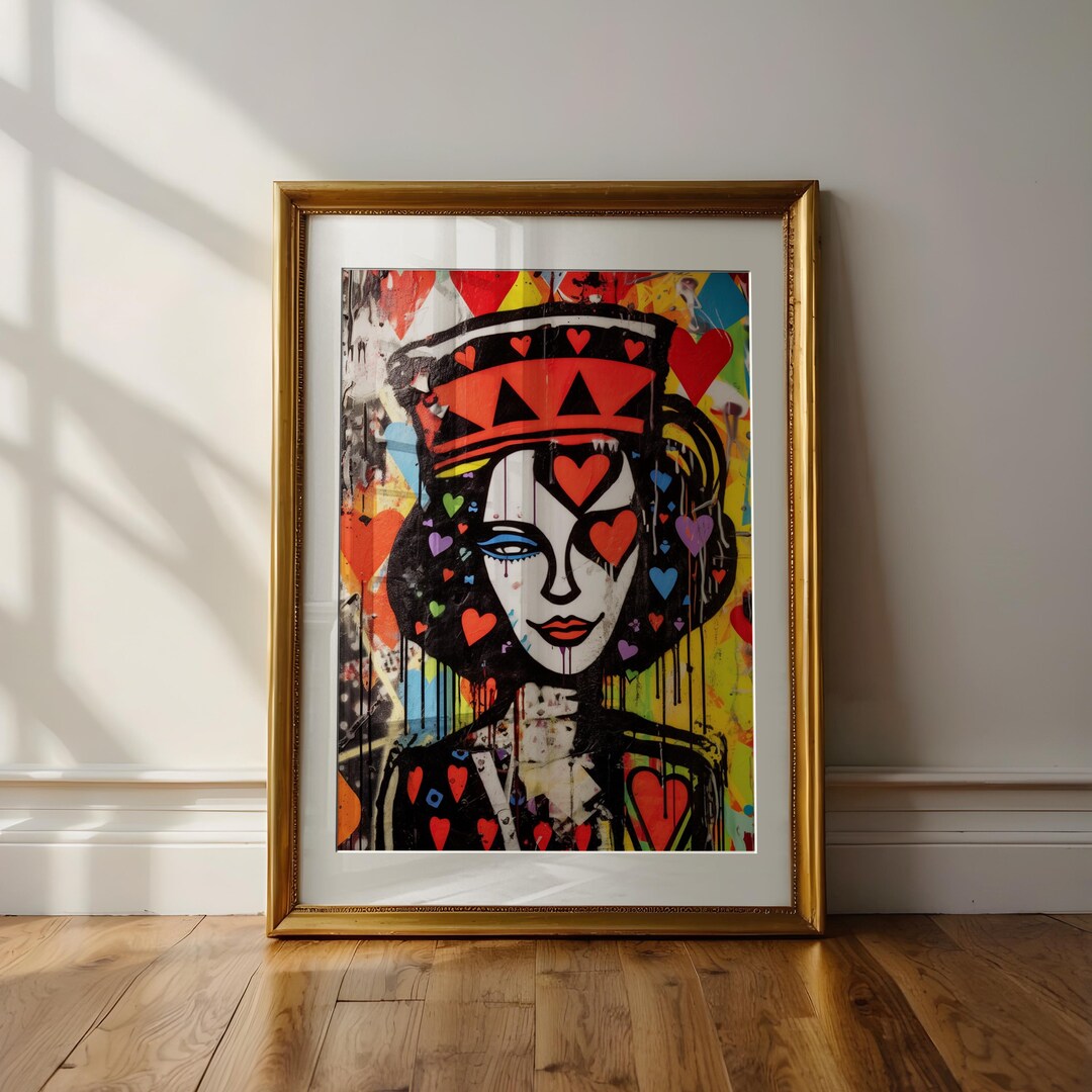 Queen of Hearts Graffiti Wall Art, Printable Digital, Playing Cards ...