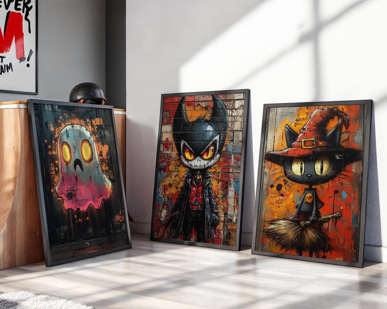 Halloween Gallery Wall Set, Graffiti Art Prints, Set of 3 Prints, Ghost ...