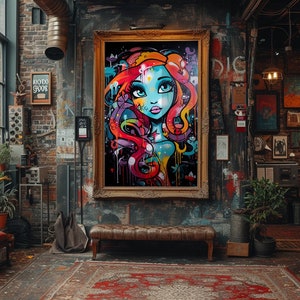 Mermaid Graffiti Wall Art, Digital Download, Colorful Fantasy Mermaid ...