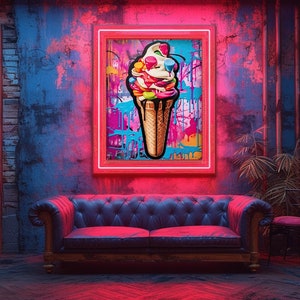 Ice Cream Graffiti Wall Art, Digital Download, Vanilla Waffle Cone ...