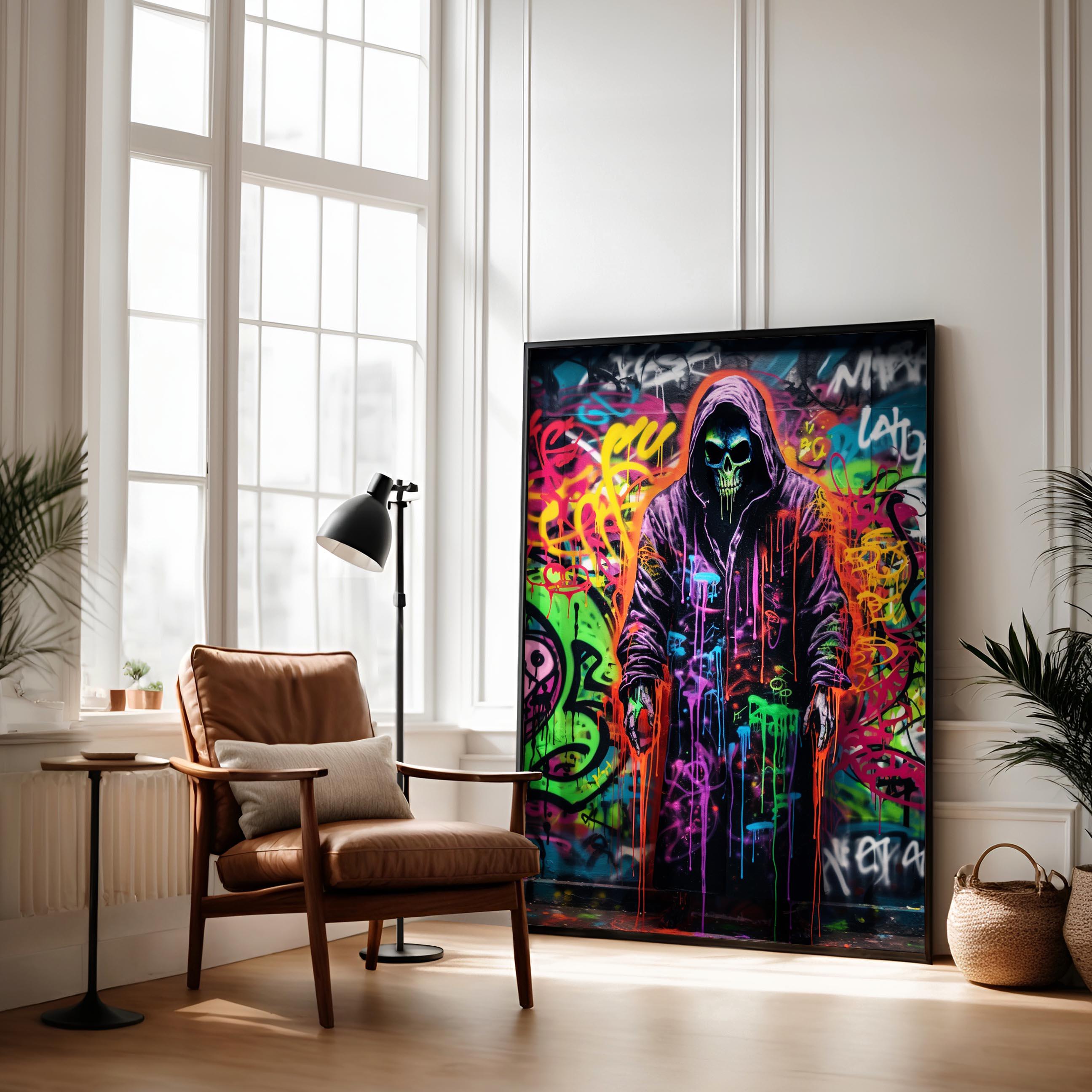 Grim Reaper Graffiti Wall Art, Digital Download Print, Spooky Colorful ...