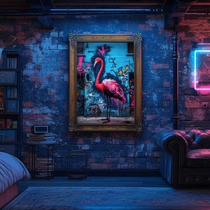 Pink Flamingo Graffiti Wall Art, Digital Download, Colorful Tropical ...