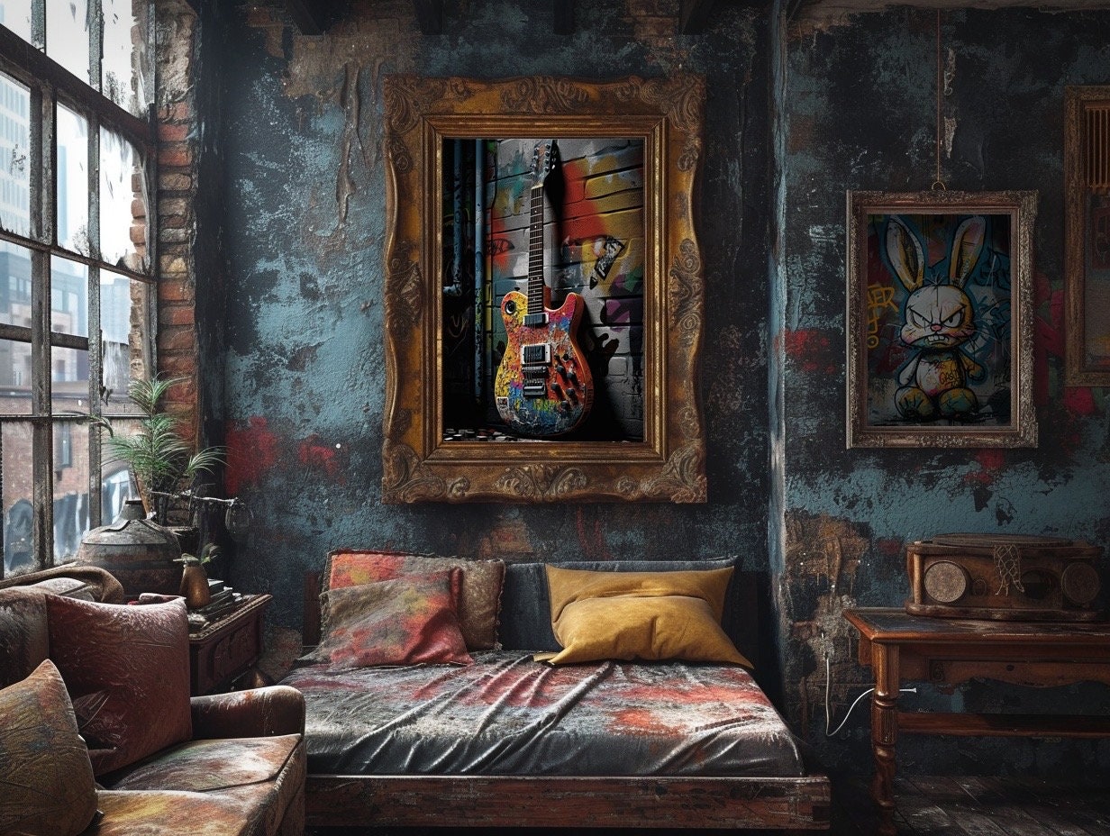 Guitar Graffiti Wall Art, Printable Graffiti Art, Musical Instrument ...
