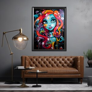 Mermaid Graffiti Wall Art Digital Download Colorful Fantasy - Etsy