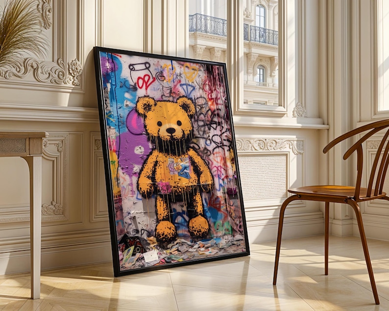 Teddy Bear Urban Graffiti Masterpiece, Colorful Street Art Digital ...