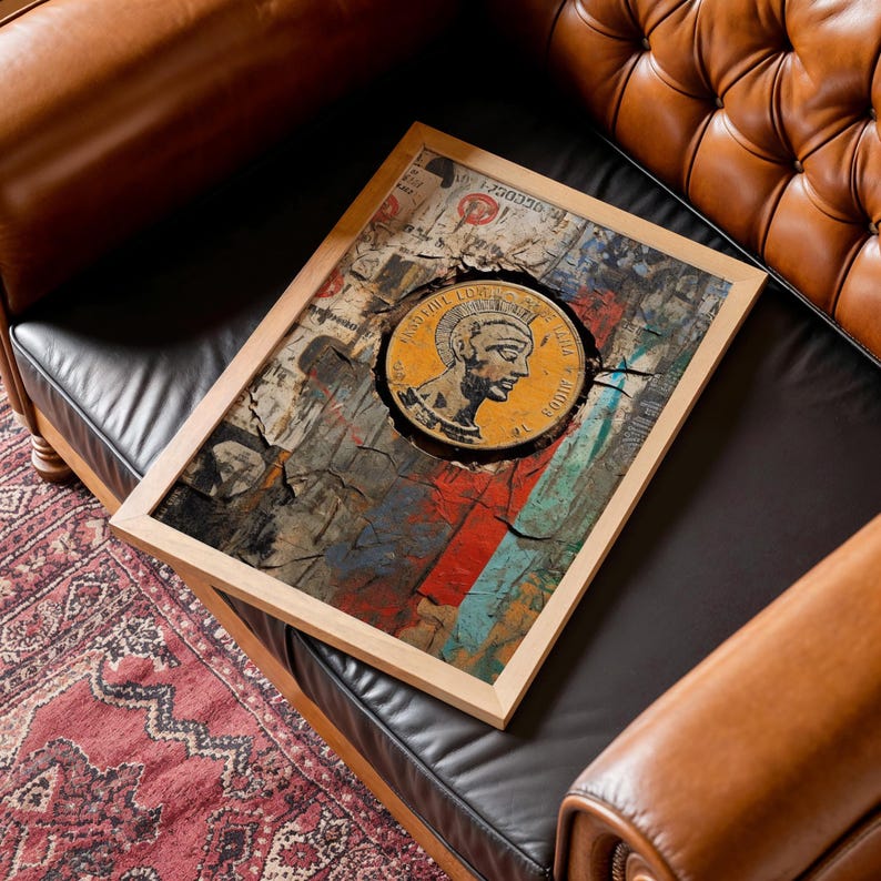 Gold Coin Graffiti Wall Art, Digital Download, Vintage Golden Coin Wall ...