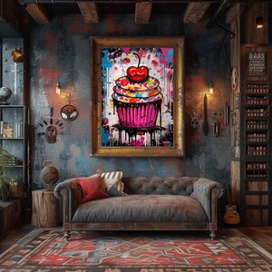 Colorful Cupcake Graffiti Wall Art, Digital Print, Modern, Urban ...