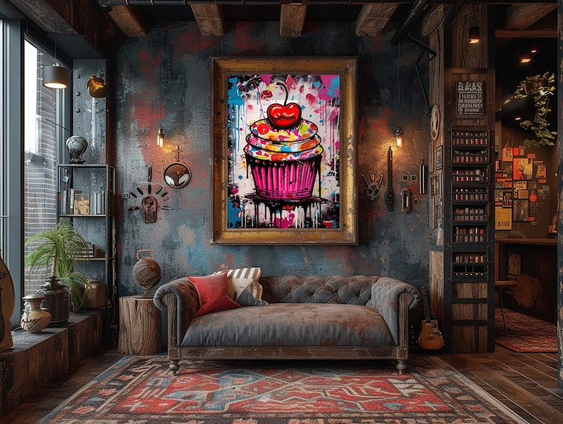 Colorful Cupcake Graffiti Wall Art, Digital Print, Modern, Urban ...