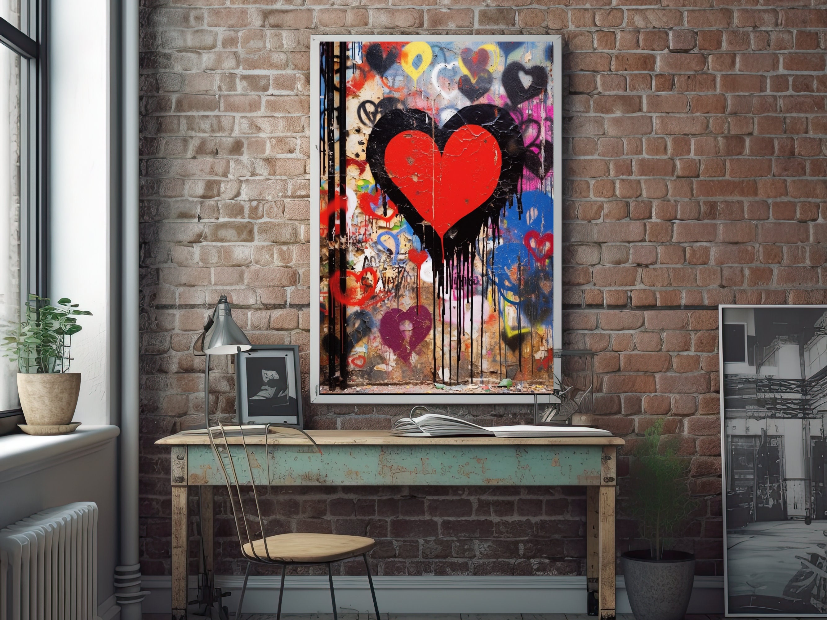 Heart Graffiti Wall Art, Digital Download, Colorful Love Heart Street ...