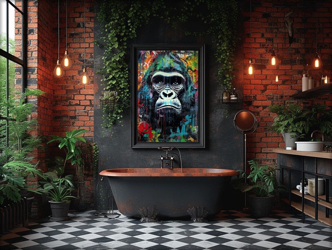 Gorilla Graffiti Wall Art, Colorful Monkey Gorilla Painting, Digital ...