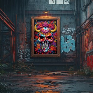 Devil Skull Graffiti Wall Art, Digital Download, Demon Horns Wall Decor ...