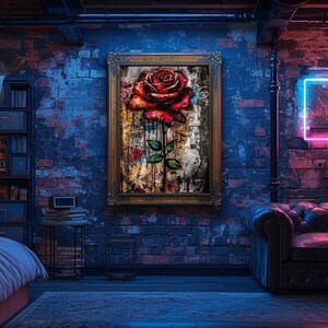 Red Rose Graffiti Wall Art, Digital Download, Colorful Rose Flower ...