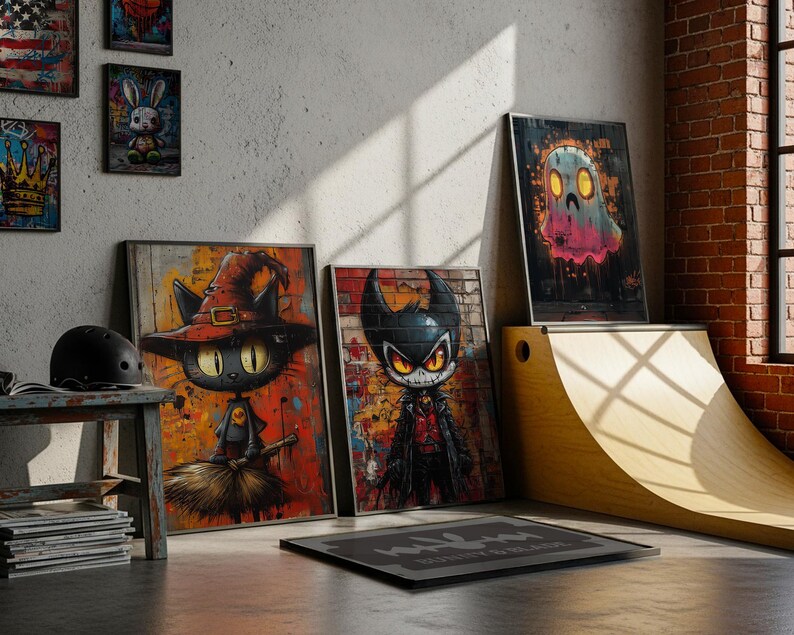 Halloween Gallery Wall Set, Graffiti Art Prints, Set of 3 Prints, Ghost ...