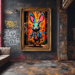 Colorful Bunny Graffiti Wall Art, Digital Download, Stylish Bunny Wall ...