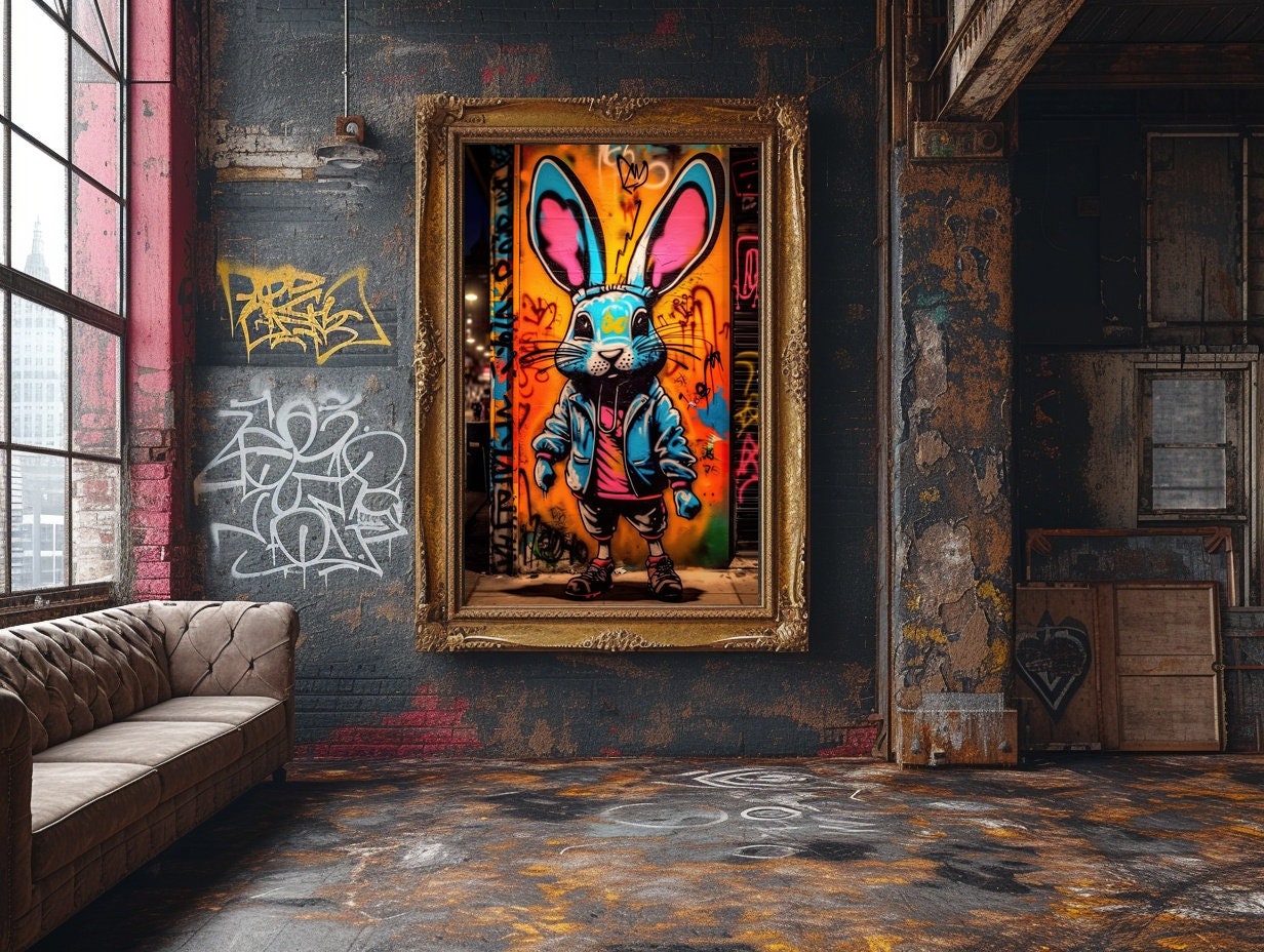 Colorful Bunny Graffiti Wall Art, Digital Download, Stylish Bunny Wall ...