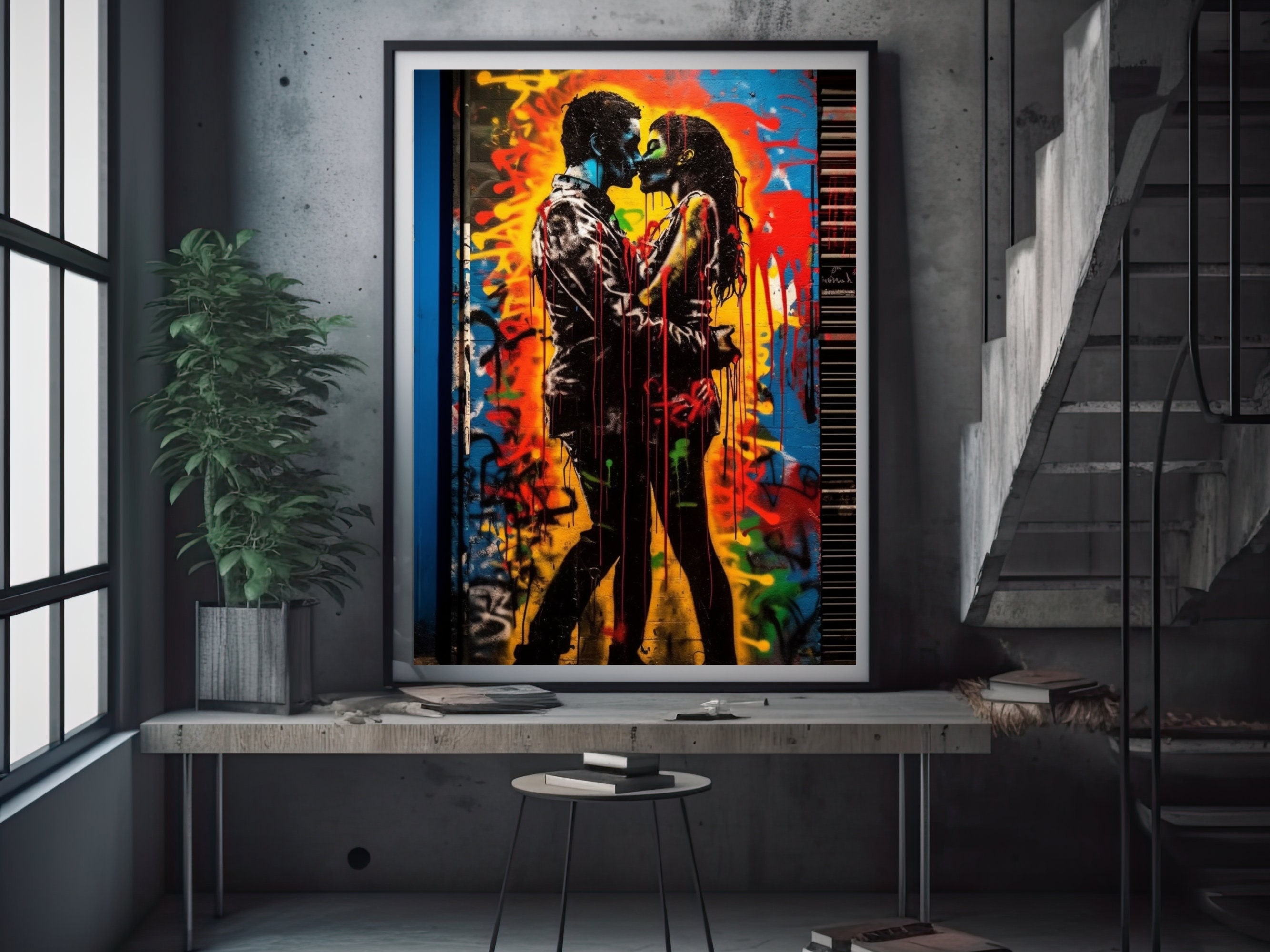 Couple Kissing Graffiti Wall Art, Digital Print, Kissing Wall Decor ...