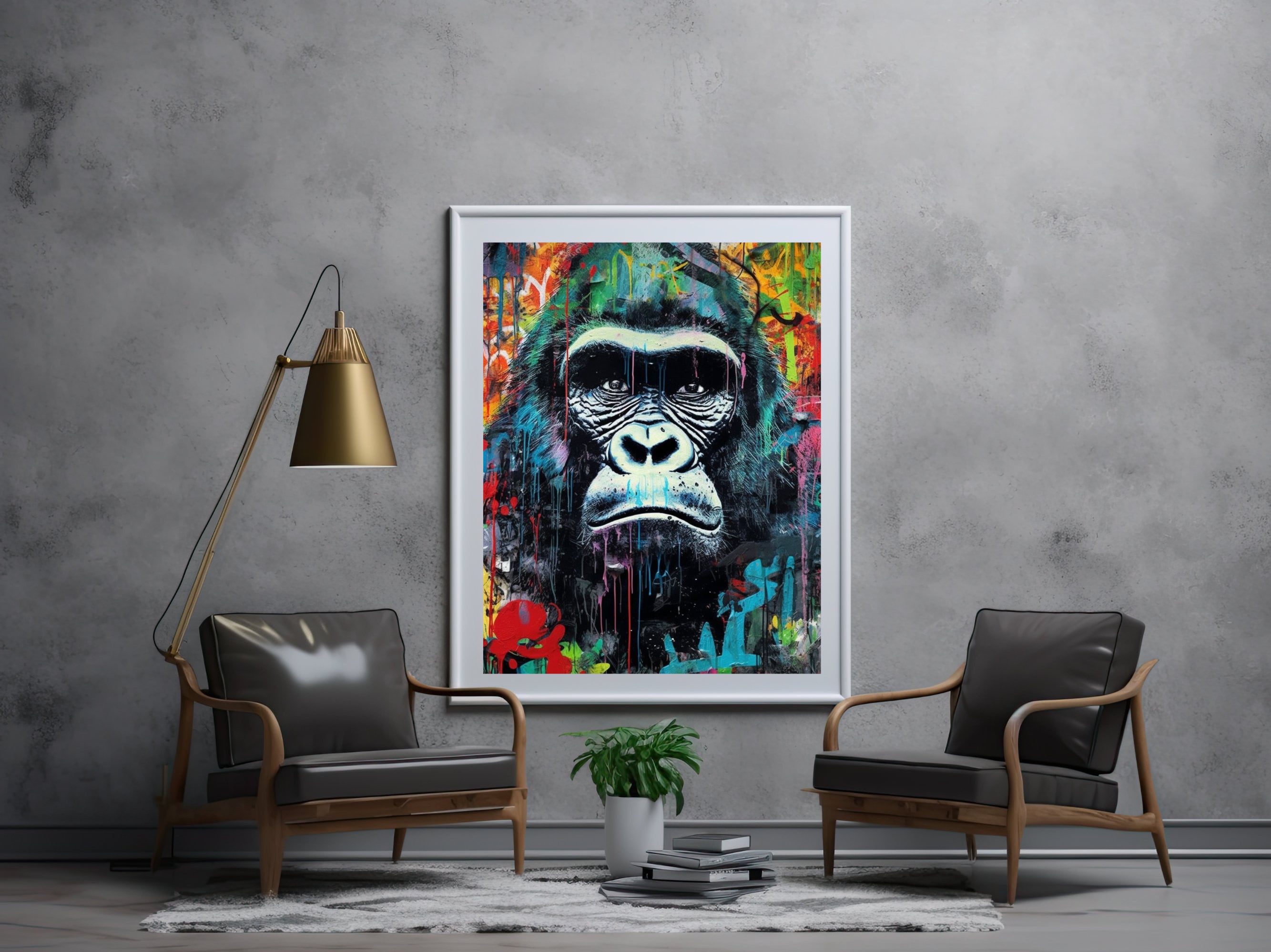 Gorilla Graffiti Wall Art, Colorful Monkey Gorilla Painting, Digital ...