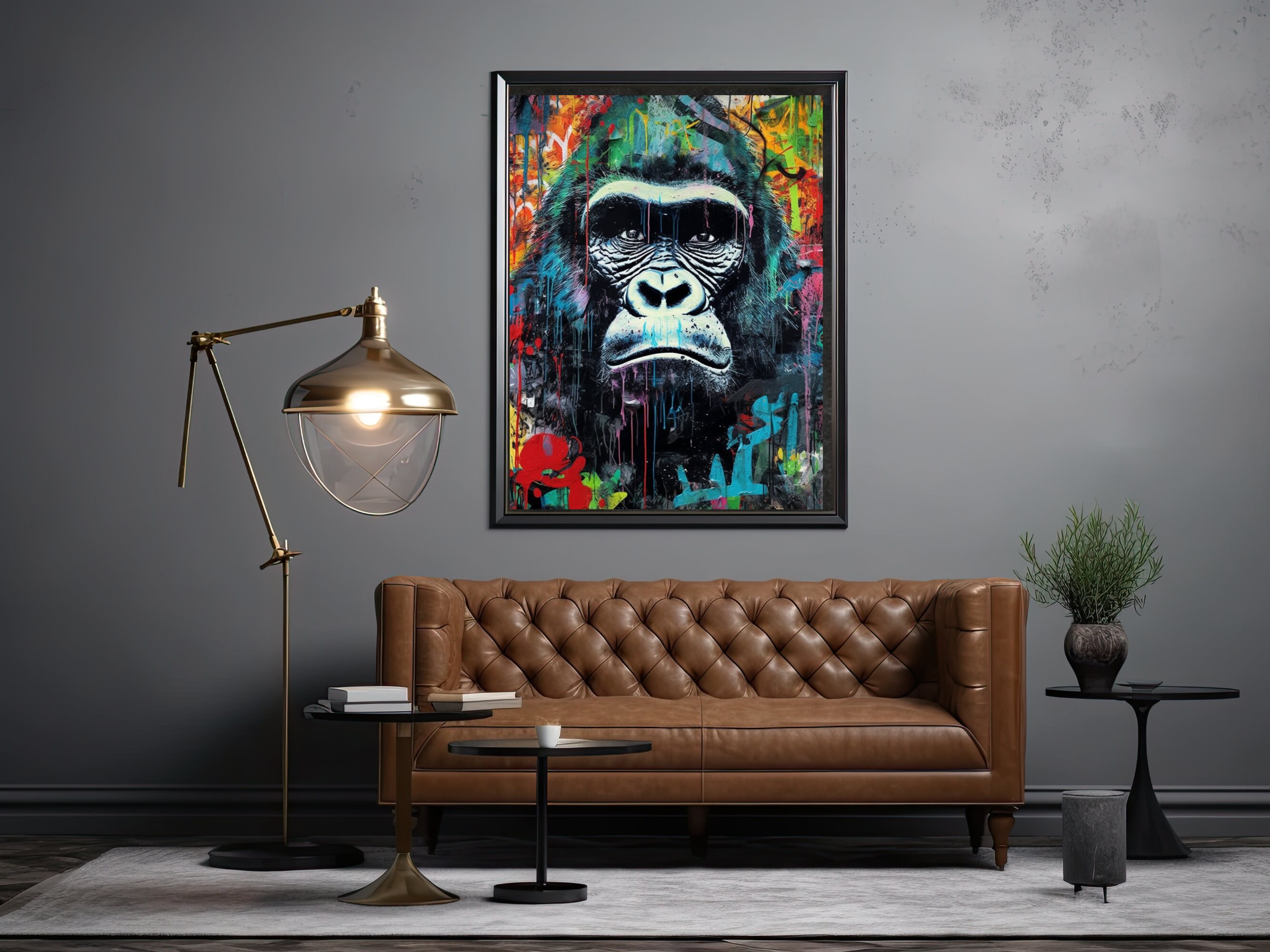 Gorilla Graffiti Wall Art, Colorful Monkey Gorilla Painting, Digital ...