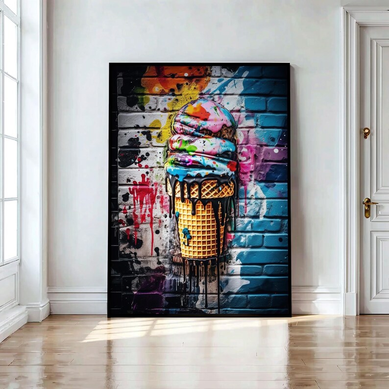 Contemporary Vanilla Ice Cream Graffiti, Colorful Cone Wall Art Print ...