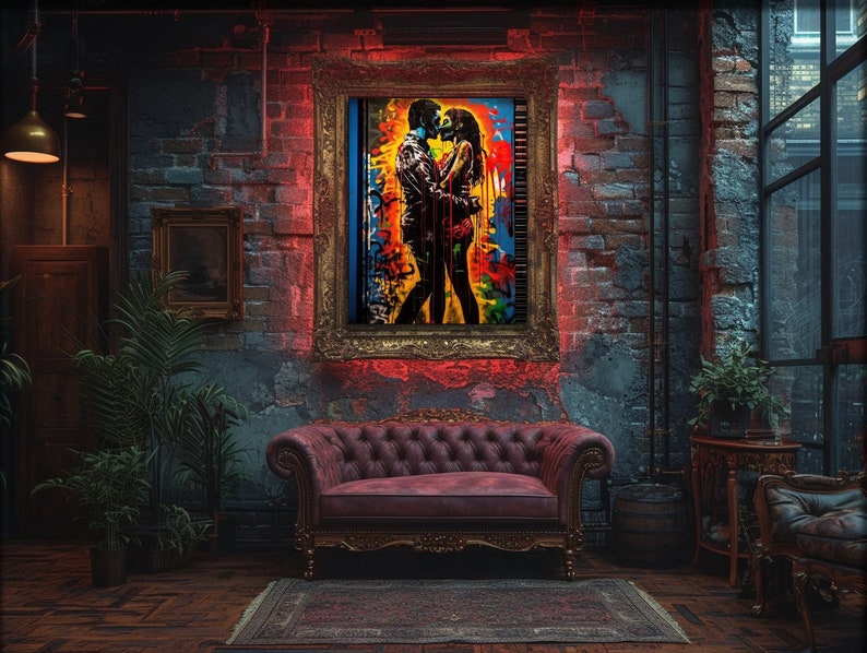 Couple Kissing Graffiti Wall Art, Digital Print, Kissing Wall Decor ...