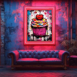 Colorful Cupcake Graffiti Wall Art, Digital Print, Modern, Urban ...