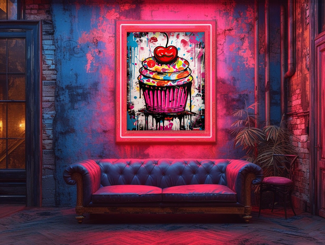 Colorful Cupcake Graffiti Wall Art, Digital Print, Modern, Urban ...