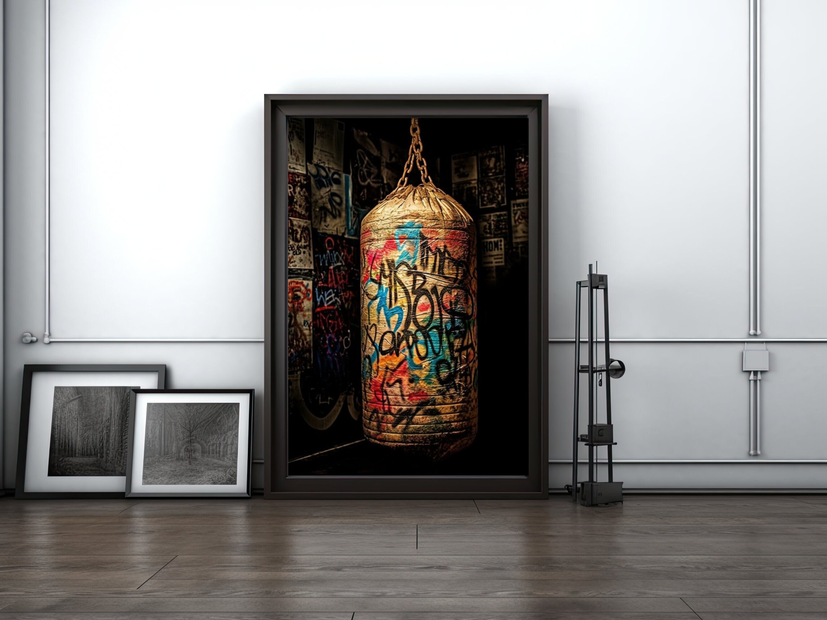Boxing Graffiti Wall Art, Punching Bag Graffiti Print Modern, Urban ...