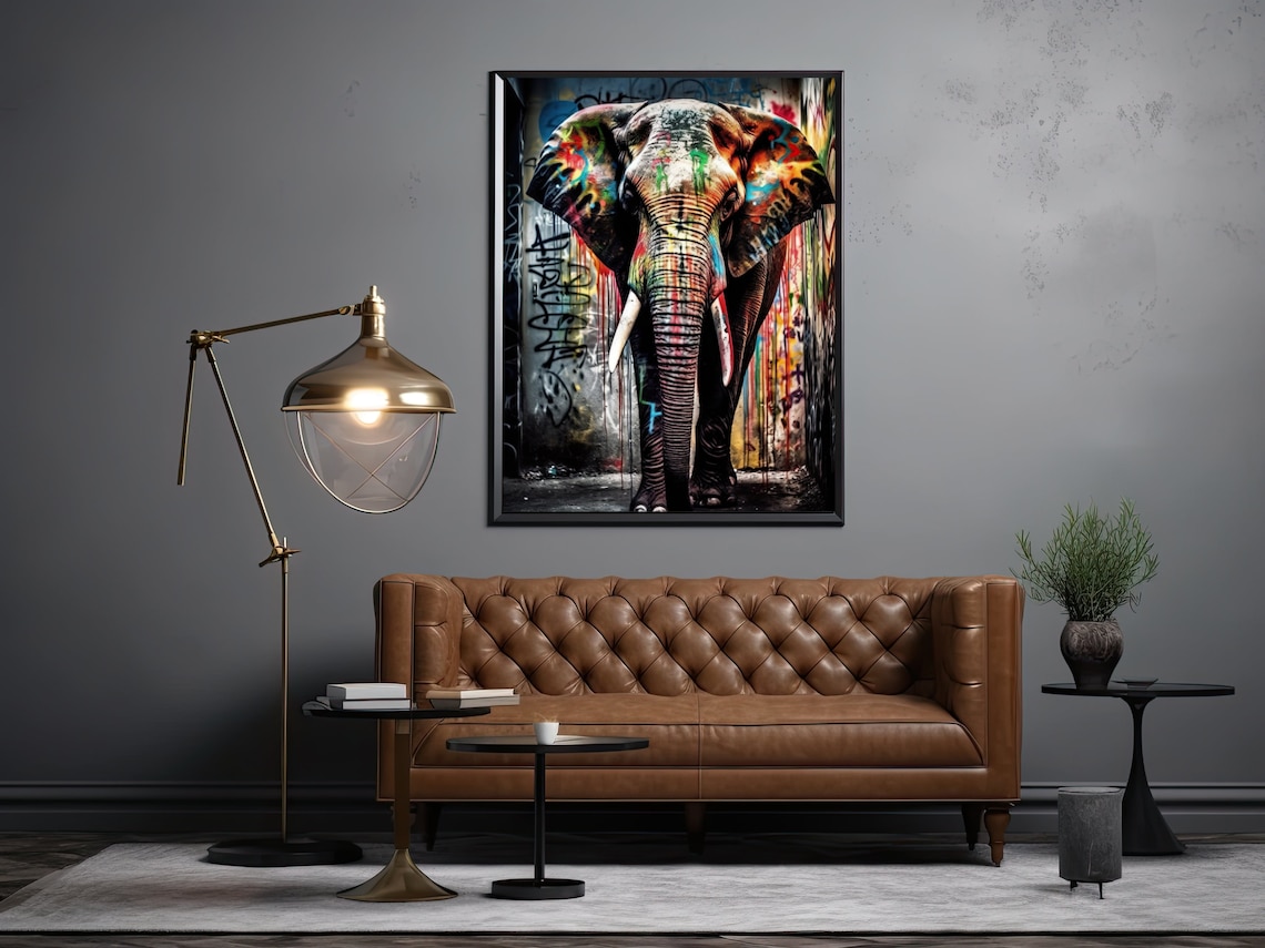 Elephant Graffiti Wall Art Printable Digital Colorful - Etsy